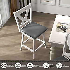 MU Bar Stools Set of 4, 24" Seat Height Counter Height Swivel Barstools with X-Back, Upholstered 360 Degree Swivel Dining Chair with PVC Cushioned Seat, Footrest & Wood Legs, White