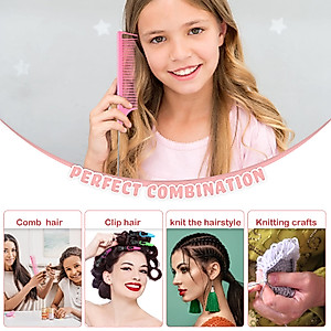 Crochet Hooks Set with Accessories - 6 Hair Needle Hooks, Rat Tail Comb, and 4 Alligator Clips for Hair Braiding, Extensions, and All Ages