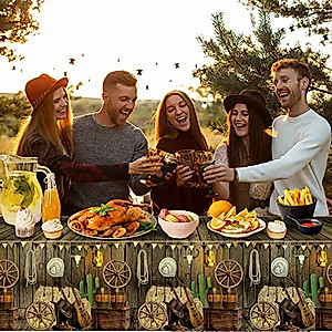 Western Cowboy Party Decorations Western Tablecloth Cowboy Party Table Cover Cowboy Theme Wild West Decor Plastic Wooden House Barn Door Tablecloth for Baby Shower Birthday Party Supplies(3 Pack)