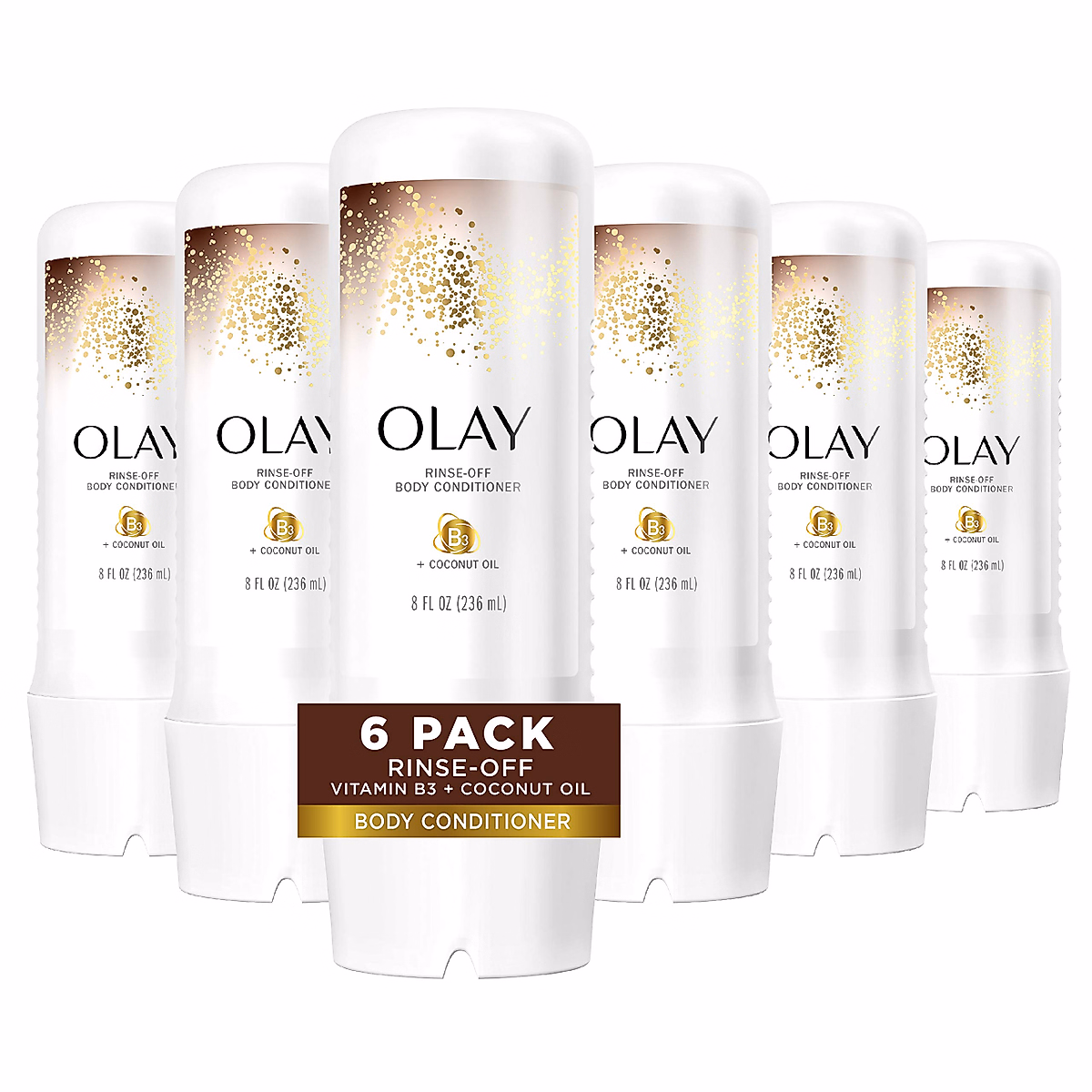 Olay In-Shower Rinse-Off Body Conditioner for Dry Skin with B3 and Coconut Oil for Lasting Hydration, 8 Fl Oz (Pack of 6)