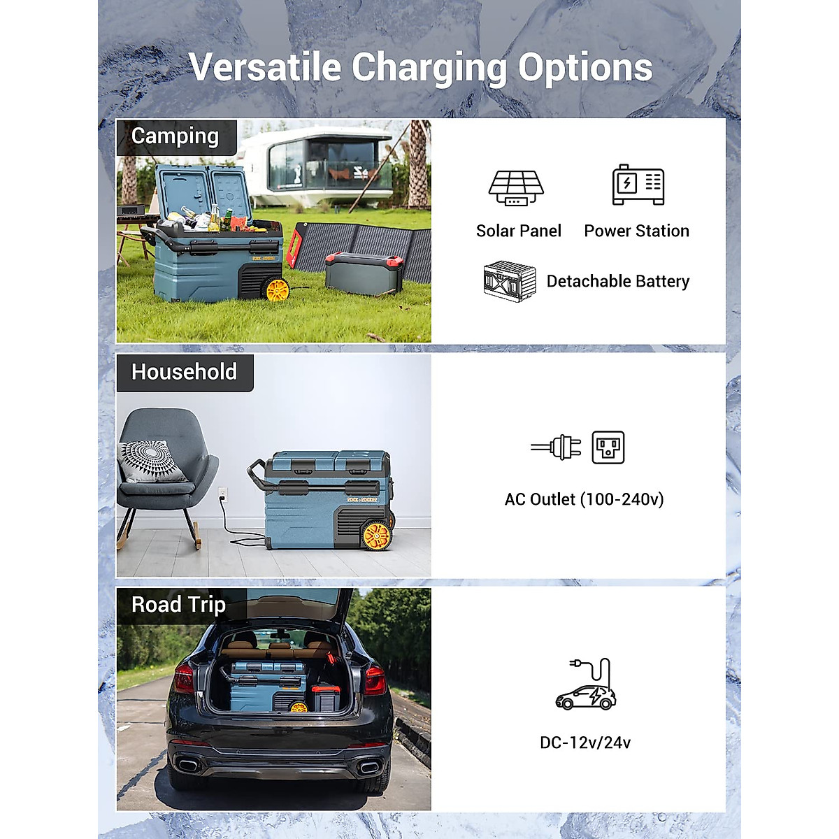 Rock&Rocker 12 Volt Car Refrigerator,59 Quart (55L) 12v Portable refrigerator,Car Fridge Freezer, -4℉-68 Car Cooler 12/24V DC and 100-240V AC for RV, Outdoor Camping APP Control