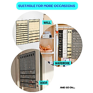 ONEPEACE Hanging Jewelry Organizer: Necklace & Earring Holder with Pockets for Closet, Wall or Door (Black)