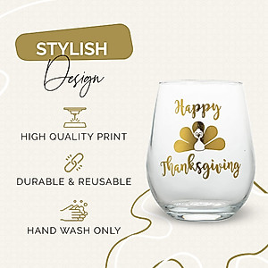 Happy Thanksgiving Stemless Wine Glass, 22oz Friendsgiving Wine Glasses, Thanksgiving Wine Glass - Perfect Friendsgiving Gift, Turkey Wine Glass, Fall Wine Glass (Happy Thanksgiving)