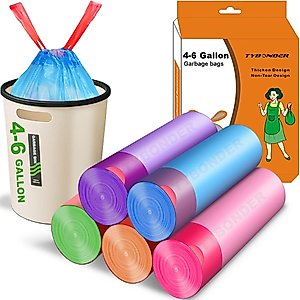 Small Trash Bags 2.6-4 Gallon Thicken Drawstring Trash Bags 4 Gallon Extra Strong Small Garbage Bags Unscented Wastebasket Liners Bags for Kitchen,Bathroom,Office,Home Trash Can 5 Color