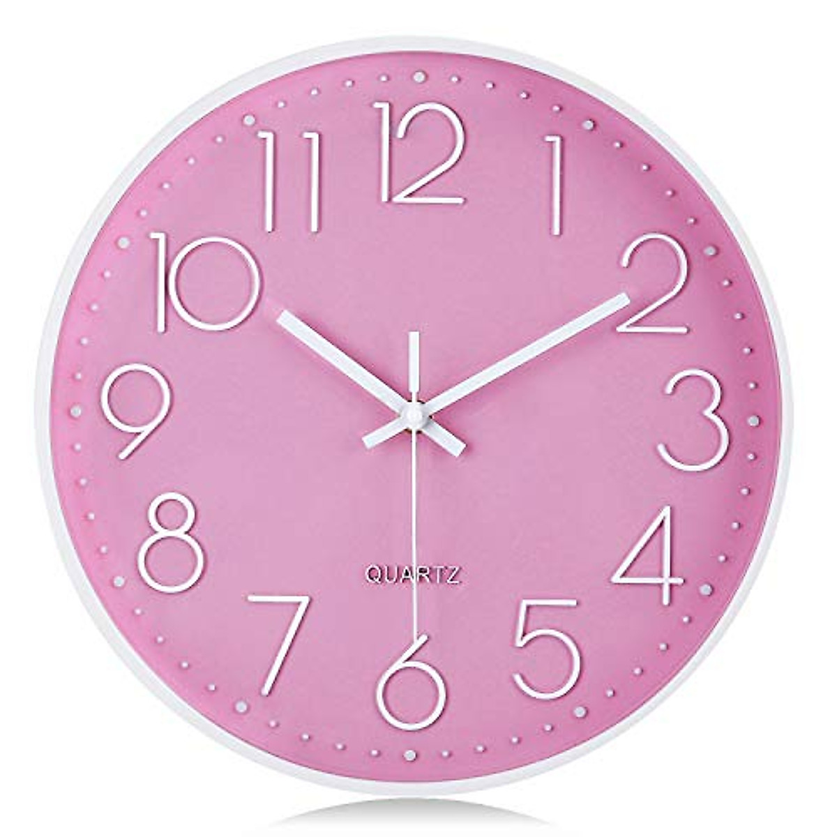 Lafocuse 12 Inch 3D Numbers Pink Wall Clock for Living Room Decor, Modern Kitchen Wall Clock Battery Operated Silent Non-Ticking Bedroom Home Office