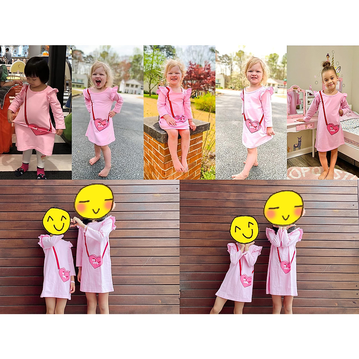 FANTANGPAI Toddler Girl Pink Heart Dress Long Sleeve Baby Girl Cotton Fall Outfit (Pink,8-9 Years)