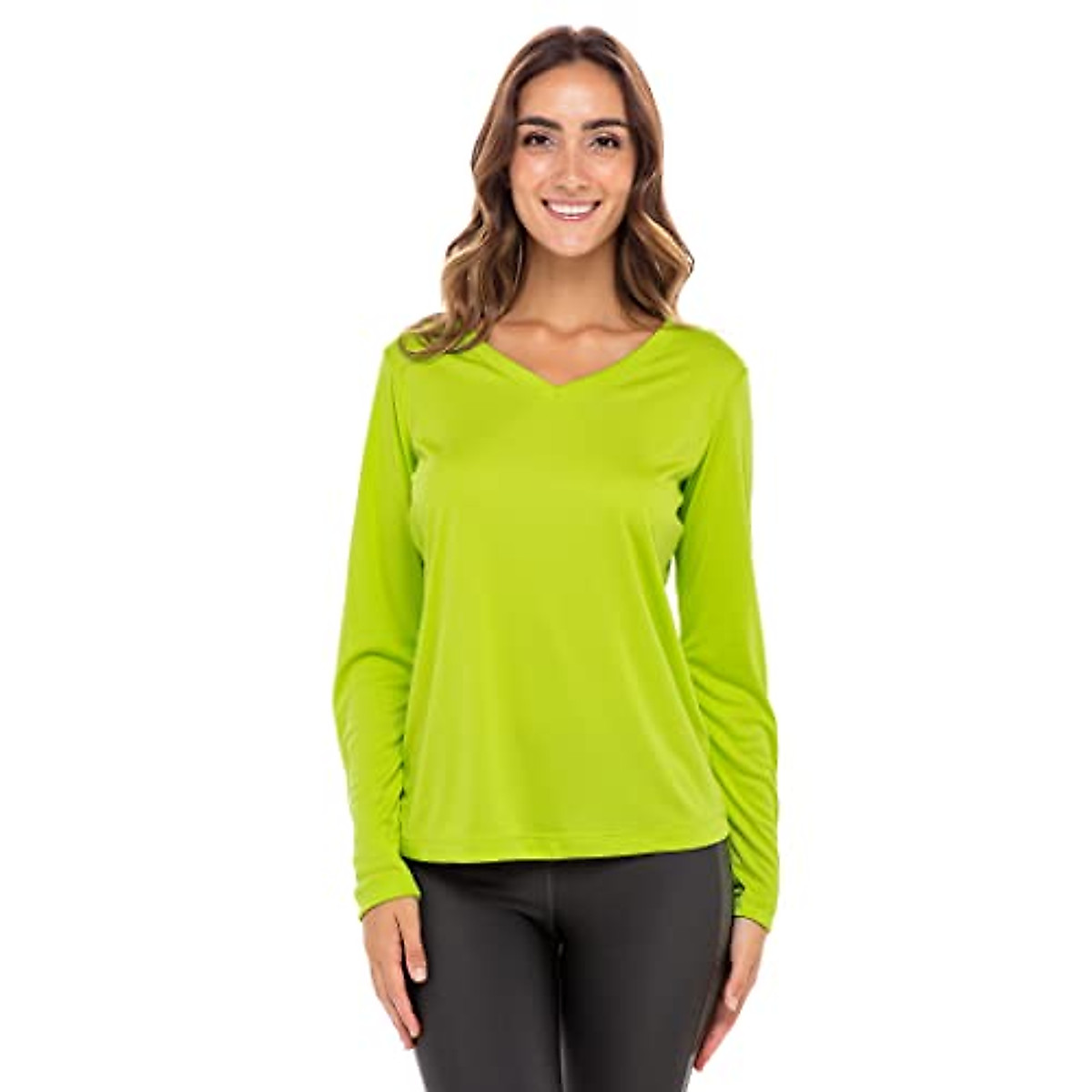 Animal Den Women's Long Sleeve Moisture Wicking Athletic Shirts UP F50+ UV Rash Guard Sun Protection Lime-L