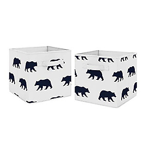 Sweet Jojo Designs Navy Blue and White Woodland Organizer Storage Bins for Big Bear Collection - Set of 2