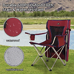 Camping Brothers Camping Chair with Shade Canopy - Outdoor Folding Patio Chair - Includes Retractable Sun Shade, Cup Holder, Side Pockets (Maroon)