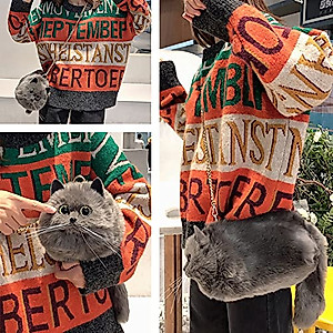 HUIJUFU Realistic Puffy Plush Cat Shaped Crossbody Handbag for Women(Blue Cat)