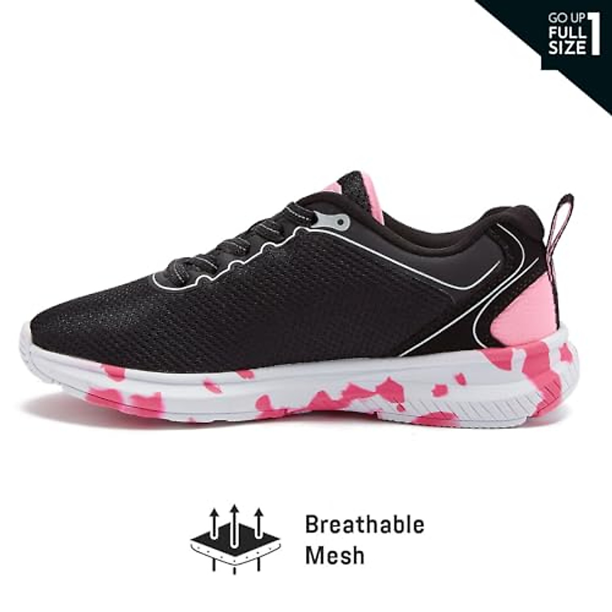 Avia Avi Factor Slip On Girls' Sneakers - Lightweight Tennis, Athletic, Running Shoes for Girls - Toddler, Little Kid, and Big Kid Sizes - Black/Pink/Grey, 2 Little Kid