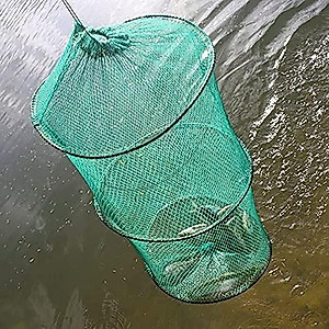 TPALPKT Folding Round Nylon Mesh Metal Frame Crab Fishing Net Bait Trap Cast Tackle Minnow Crawdad Shrimp Fishing Landing Accessory