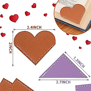 Gydandir 12 Pcs Leather Heart Triangle Bookmark Corner Page Book Marks Cute Book Accessories for Reading Lover, Handmade Book Reading Gift for Book Lovers