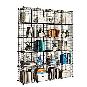 KOUSI Storage Cube - 14"x14" Cube (20 Cubes) Organizer Stackable Cubes for Storage Cubby Unit Wire Bookshelf, Black Wire