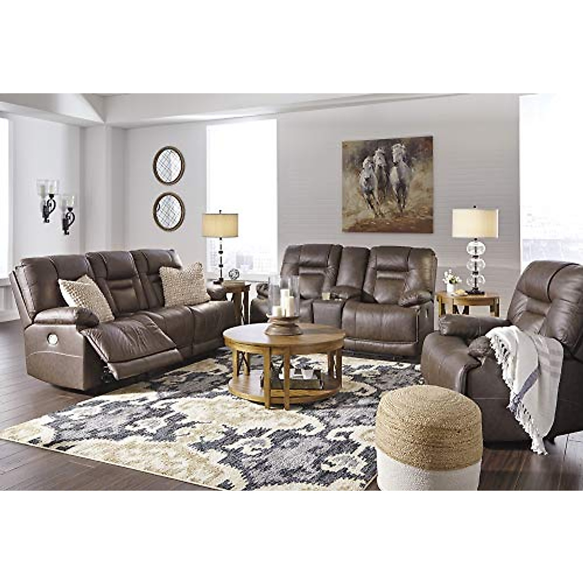 Signature Design by Ashley Wurstrow Leather Adjustable Dual Sided Power Reclining Loveseat with Console & USB Charging, Brown