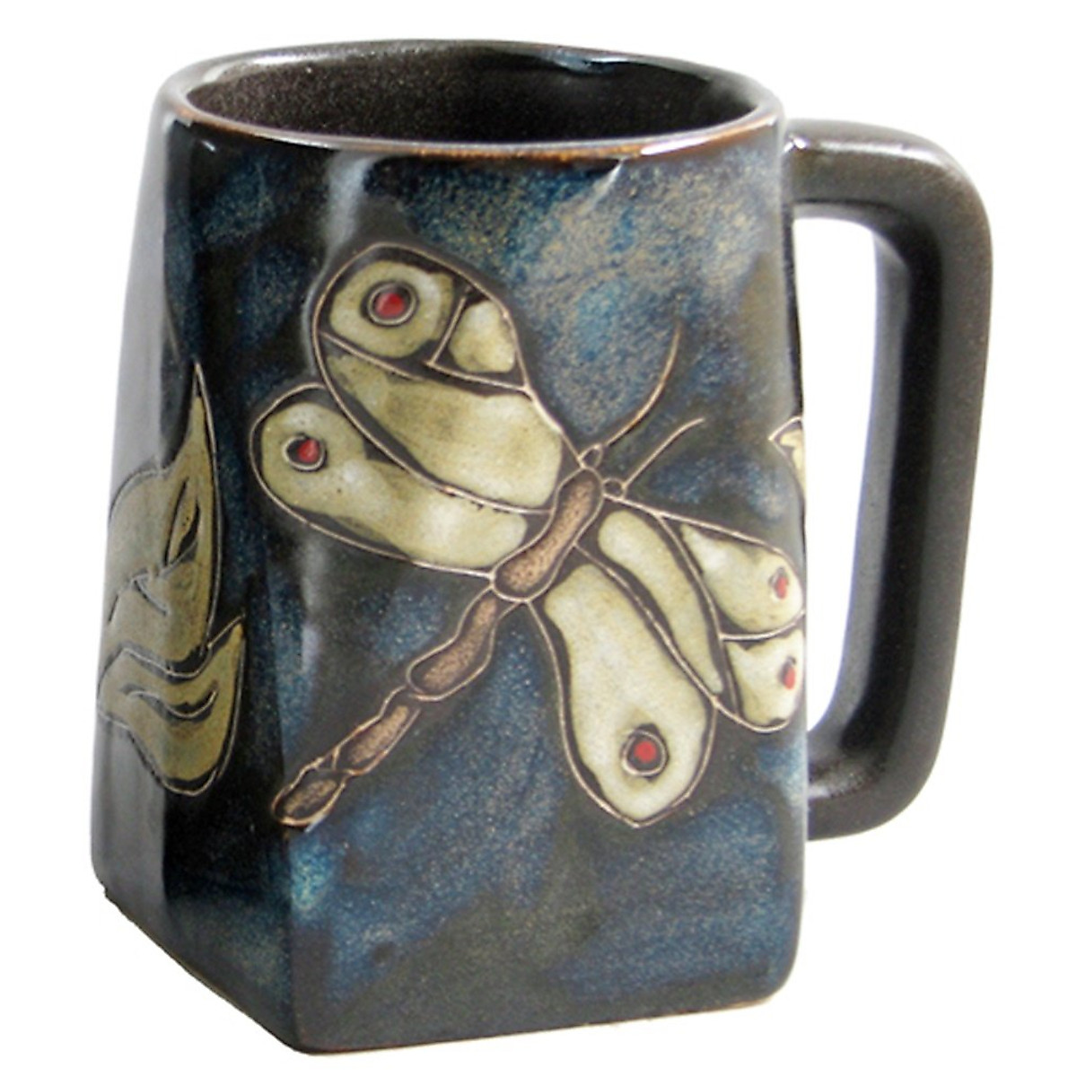 One (1) MARA STONEWARE COLLECTION - 12 Ounce Coffee or Tea Cup Collectible Square Bottom Mug - Dragonfly/Insects Design