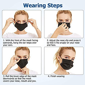 Wudida 2023 Disposable Face Masks, 4-Ply Breathable Non-Woven Cup Dust Black Masks with White Inside for Adults Men Women Box 50 Pack