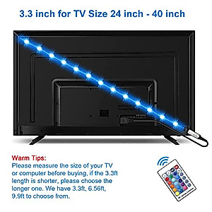 KUTEWEU TV Led Backlight kit with Remote with 16 RGB Colors,4 Modes and 10 Levels of Brightness Adjustment for 24-65 inch TV,Home Movie,Desktop PC Monitor,Home Theater etc, Non-Waterproof (1M/3.3Ft)