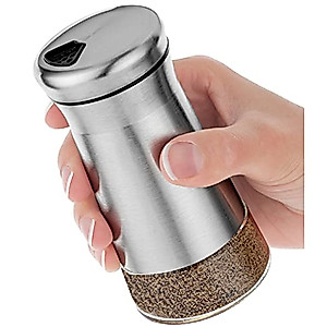 Pepper Shaker or Salt Shaker with Adjustable Pour Holes - Elegant Stainless Steel Spice Dispenser - Perfect for Himalayan, Table Salt, White and Black Pepper (Pepper Shaker)
