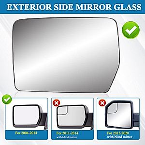 Passenger Right Side Heated Mirror Glass Compatible with 2004-2014 Ford F150 - Side Rearview Convex Mirror w/backing Holder - Replace 4L3Z-17K707-DA