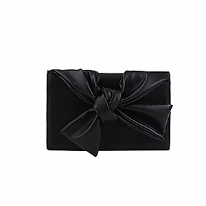 Handbag Republic Evening Clutch Messenger Style With Cute Bow Tie Purse Vegan PU Leather Crossbody Shoulder Bag (L-Black)