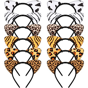 WILLBOND 12 Pieces Cheetah Ears Headband for Women Leopard Cat Ears Headband Holiday Party Supplies(Assorted Animal Series)