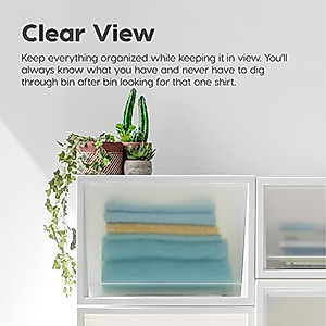 IRIS USA 42 Qt. Stackable Plastic Drawers for Clothes, Large, 4 Pack, Storage Dresser for Closet, Home, Office, Bedroom and Nursery, White