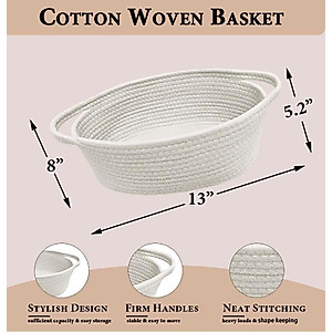 GiftExpress White Woven Gift Basket, Clear Cellophane Bag & Ribbon - 13" x 8" x 5" Cotton Rope Empty Decorative Gifting Basket - Cute Soft Organizing Raffle Storage Bin w/ Handles