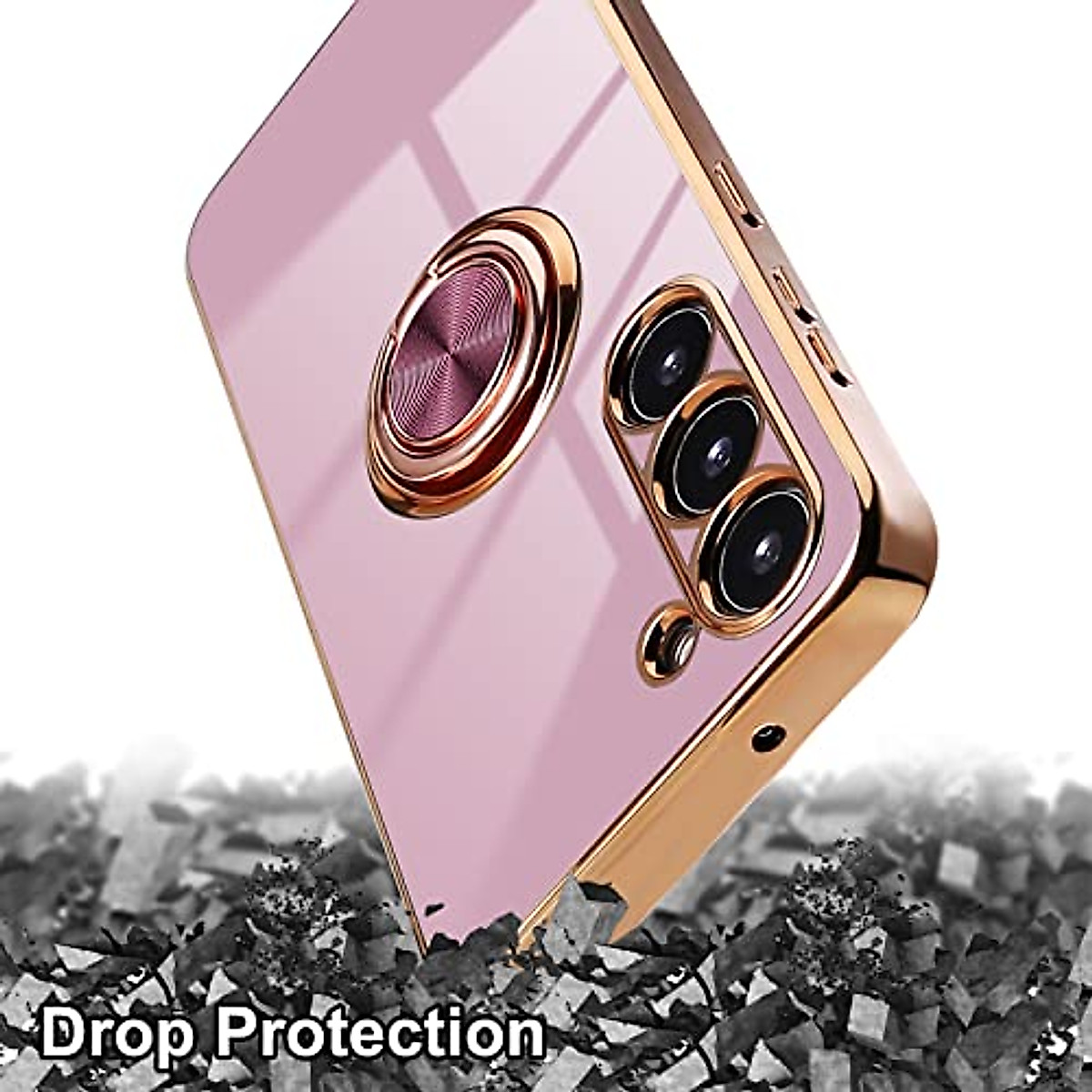 Aitipy for Samsung Galaxy S23 Case with Screen Protector, Built-in 360° Rotation Ring Holder Magnetic Stand, Luxury Shiny Plating Edge Shockproof Electroplated Protective Phone Cover (Purple/Golden)
