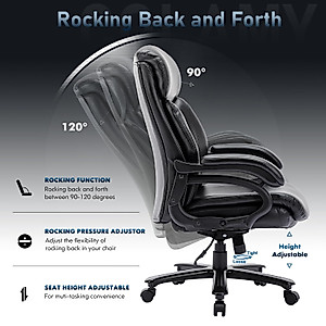 Big and Tall Office Chair 400lbs-Heavy Duty Executive Desk Chair with Extra Wide Seat, High Back Ergonomic Leather Computer Chair with Tilt Rock&Tension, Padded Armrests-Diamond Black