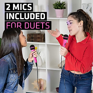 Singsation Star Burst Portable Karaoke Machine, Bluetooth, Room-Filling Light Show with 10 Light Functions, 6 Amazing Sound Effects, 2 Microphones Included for Duets, Pink