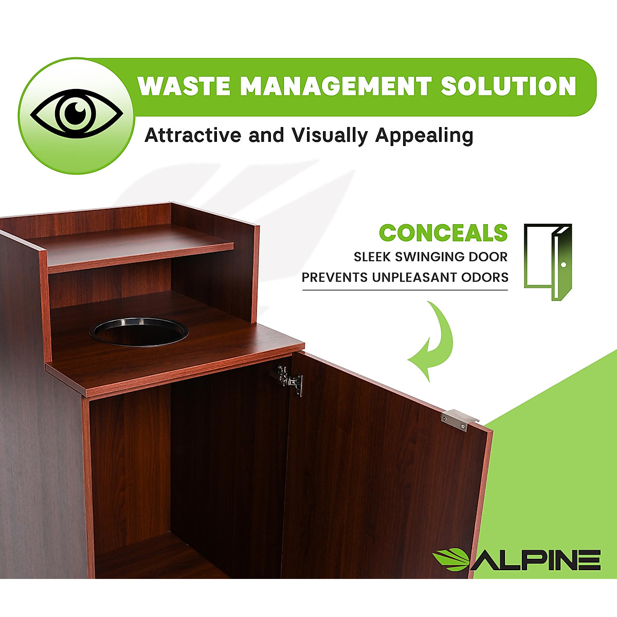 Alpine Restaurant Trash Bin Cabinet - Commercial Trash Can Garbage Receptacle Indoor with Tray Holder for 32 Gallon Garbage Bin (Mahogany)