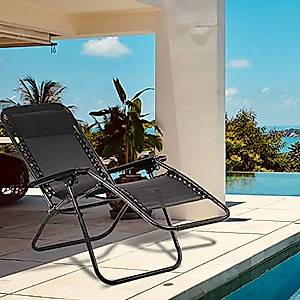 HCY Zero Gravity Chairs Outdoor Adjustable Recliner Chair Folding Lounge Patio Chairs Heavy Duty Zero Gravity Chair with Pillows Set of 2 for Beach, Yard, Lawn, Camp（Black）