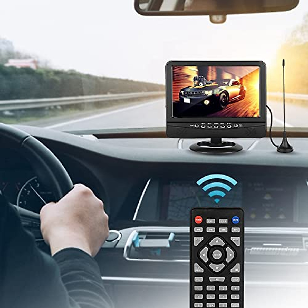 SWEDEN Portable 9 Inch Car Analog TV Player LCD Color Screen Radio Mini Digital Wide Viewing Video Player Monitor-US Plug
