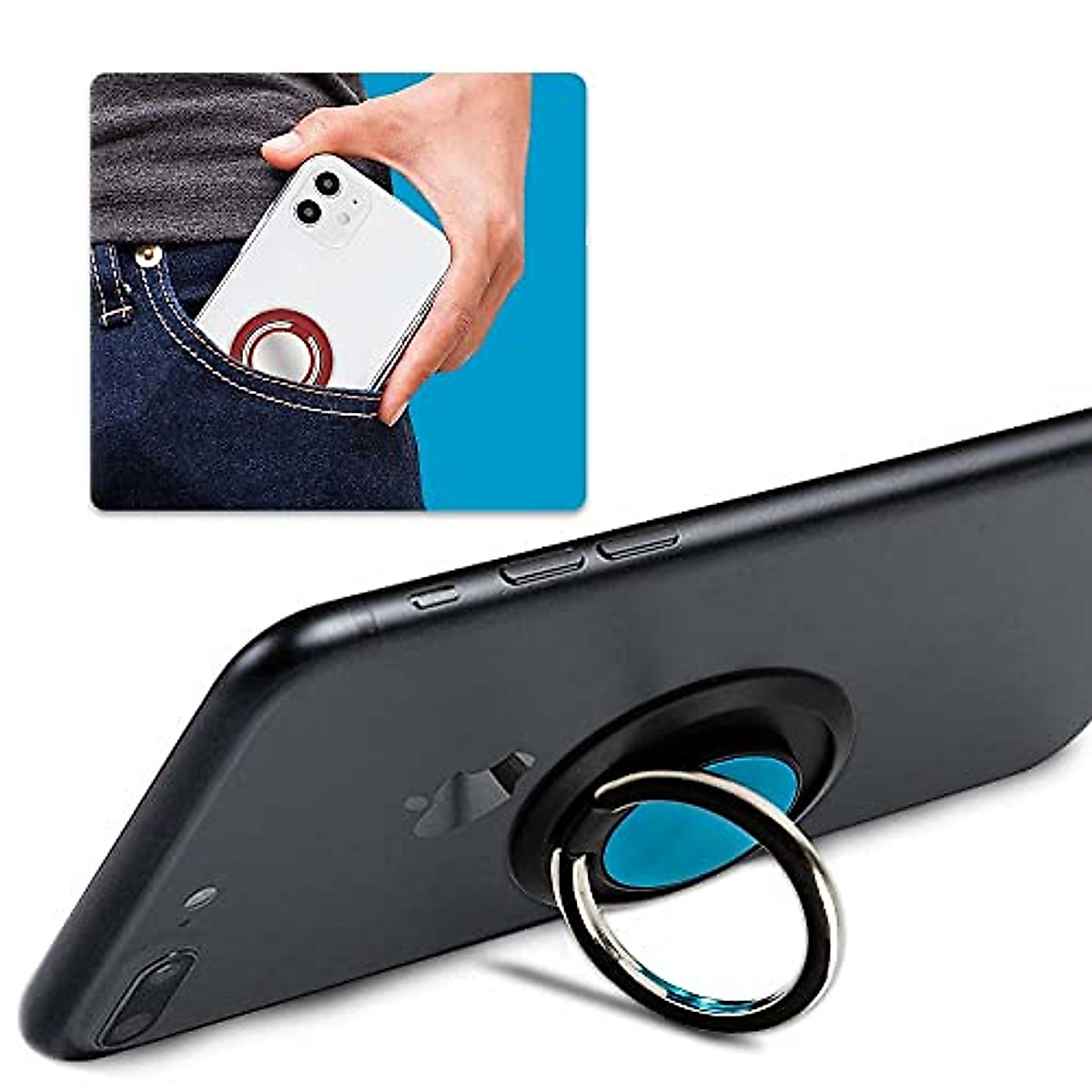 Phone Grip Ring Holder, 360° Rotation Finger Gripper and Kickstand for iPhone & Samsung, Compatible with Cell Phone Magnet and All Magnetic Mounts - Silver