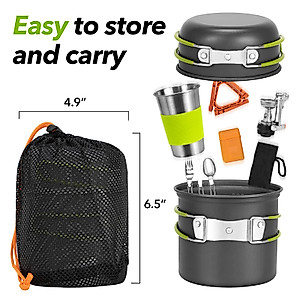 Rlrueyal Camping Cookware Backpacking Stove Canister Stand Tripod and Stainless Steel Camping Cup,Fork Spoon Kit for Hiking and Picnic,Camping Cooking,Backpacking Gear,Mess kit.