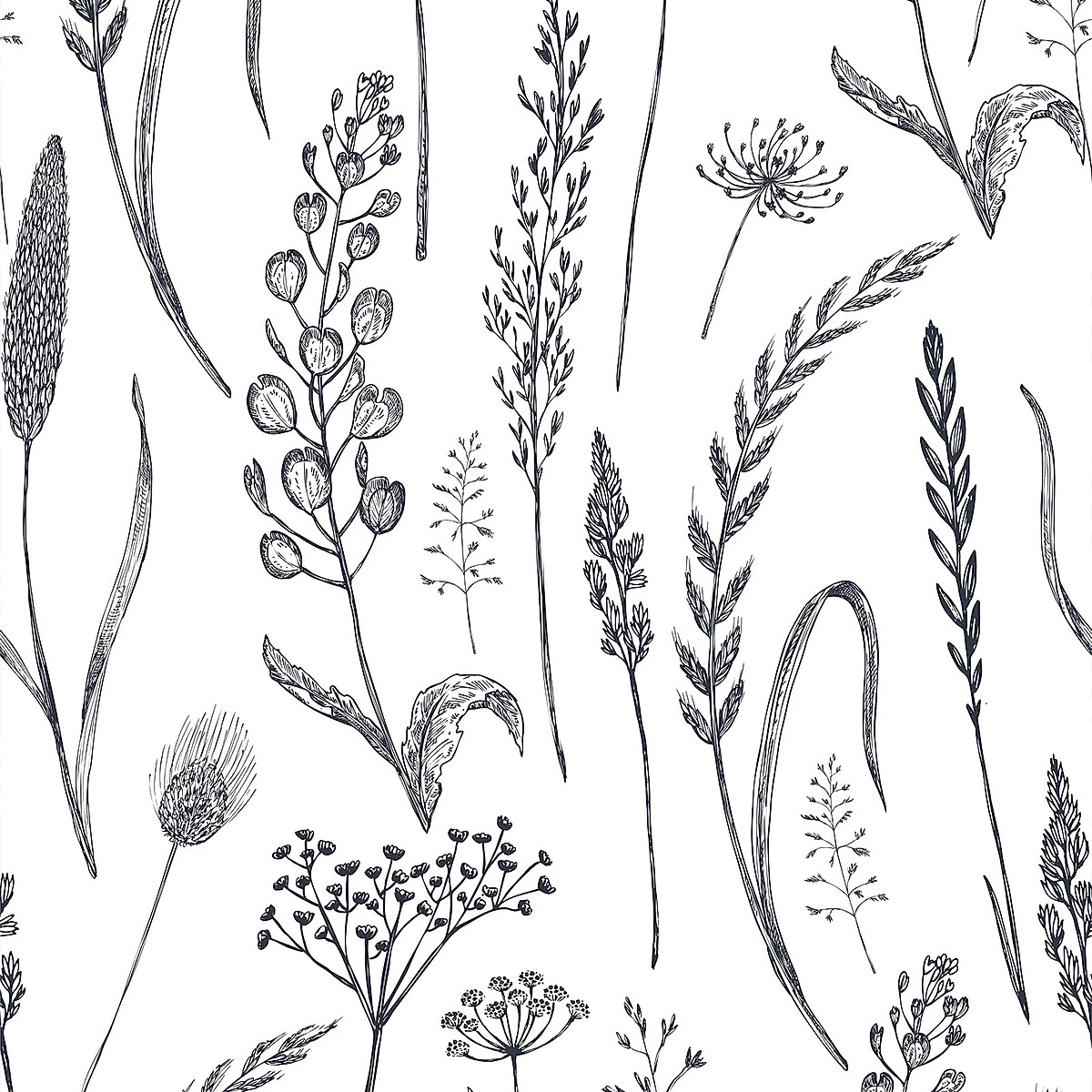 JiffDiff Peel and Stick Wallpaper Black and White Floral Wallpaper Farmhouse Wildwood Wheat Meadow Removable Wallpaper for Bedroom Modern Wallpaper Renter Friendly 118"X17.3"