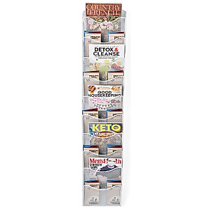 Displays2go Single & Multi-Tiered Metal Mesh Literature Wall Rack, 10-20 Pockets - White (MSHWL10WHT)