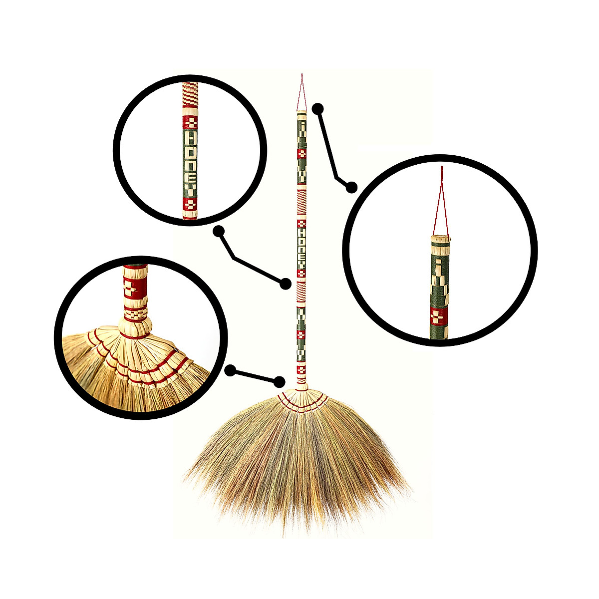 Asian Thai Handmade Broom ONE Piece Selected at Random for Sweeping Natural Grass & Wood Handle Corn Broom + 100% Calico Cotton Duster Cover (Various Styles and Colours as Pictured)