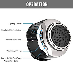 OriDecor Wireless Wearable Waterproof Wrist Portable Bluetooth Speaker Watch with Multi Function FM Radio & MP3 Player & TWS & Selfie & Ultra Long Standby Time for Running, Hiking, Riding（Silver）