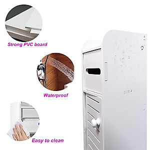 Sworae Small Bathroom Storage Cabinet for Small Spaces, Over The Toilet Storage Cabinet for Skinny Bathroom Floor, Slim Toilet Paper Storage Cabinet with Double Doors & Shelves - White