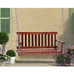 Wooden Porch Swing Chair for 2-Seater, Outdoor Patio Swing with Hanging Chains and Reclined Backrest for Yard Patio Garden, Swing Bench Hanging Swing Outdoor Swings for Adults, 800 lbs Capacity, Brown