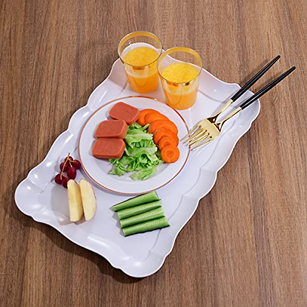 BBG 6 Pack Rectangle White Plastic Serving Trays, 15" x 10" Heavy Duty Serving Platters, Reusable Trays Perfect For Wedding, Parties & Buffet,Spring