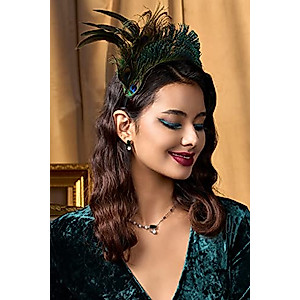 BABEYOND Fascinator Hat Veil Feather Fascinator Hair Clip Tea Party Pillbox Derby Hat Fascinator Mesh Bridal Wedding Veil Peacock Green