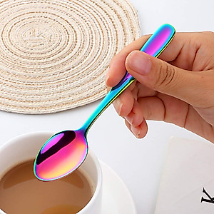 12 Pieces Demitasse Espresso Spoons, Baikai Mini Coffee Spoon,18/10 Stainless Steel Teaspoons Set of 12, 5.5 Inch (Rainbow)