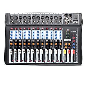 Bluetooth Studio Audio Mixer Sound Mixing Console Desk System Interface w/USB Drive for PC Recording Input AC 110V for Professional and Beginners Recording Function (12 Channel)