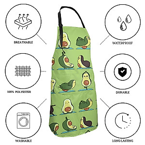 Wisedeal Yoga Avocado Adjustable Bib Neck Apron Polyester with 2 Pockets Cooking Kitchen Aprons for Men and Women Chef, Mom Aunt apron for Christmas Birthday Gifts for Grilling BBQ Chef Apron