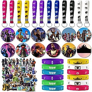 74Pcs Video Game Party Favors Supplies Gift Set Include 12 Bracelets 12 Button Pins 12 Keychains 38 Stickers Game Themed Party Favors Birthday Decorations for Kids Game Fans