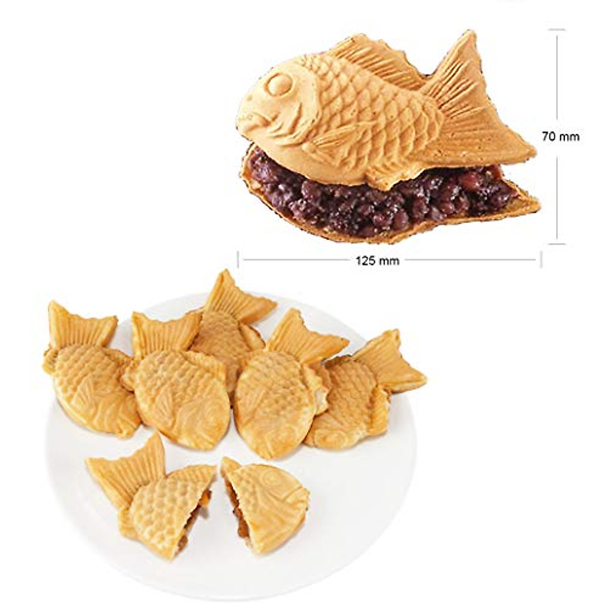 ALDKitchen Taiyaki Maker | Fish-Shaped Waffle Iron | Nonstick (6 Pcs (Closed-Mouth Fish))