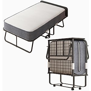 ijuicy Folding Bed,75" x 38" Rollaway Bed with 5" Upgraded Thickness Mattress for Adults,High Rebound Foam Filling,Folding Bed with Storage Cover,Steel Frame w/4 Movable and Lockable Wheels,Headboard
